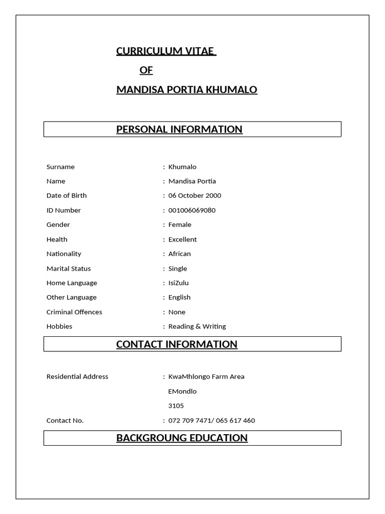 CV of Mandisa Portia Khumalo | PDF