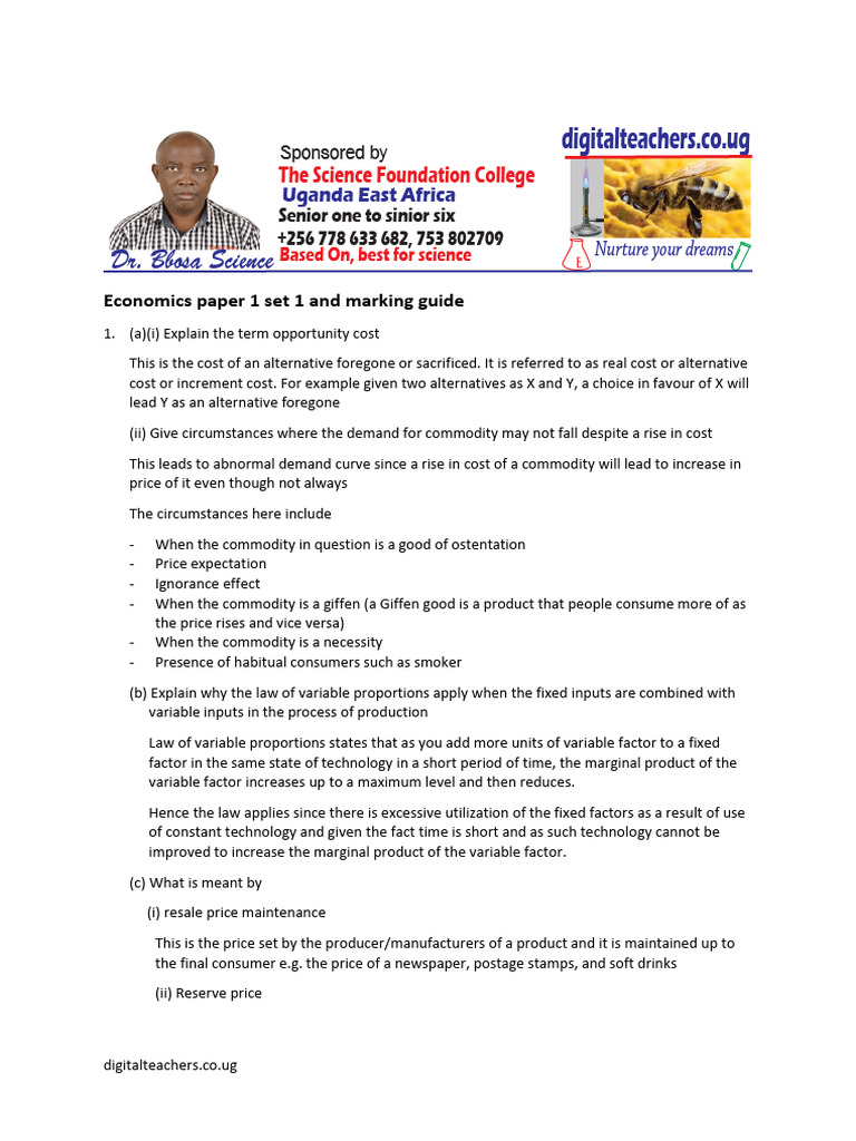 Economics Paper 3 Set 1and Marking Guides | PDF | Cost Of Living | Taxes