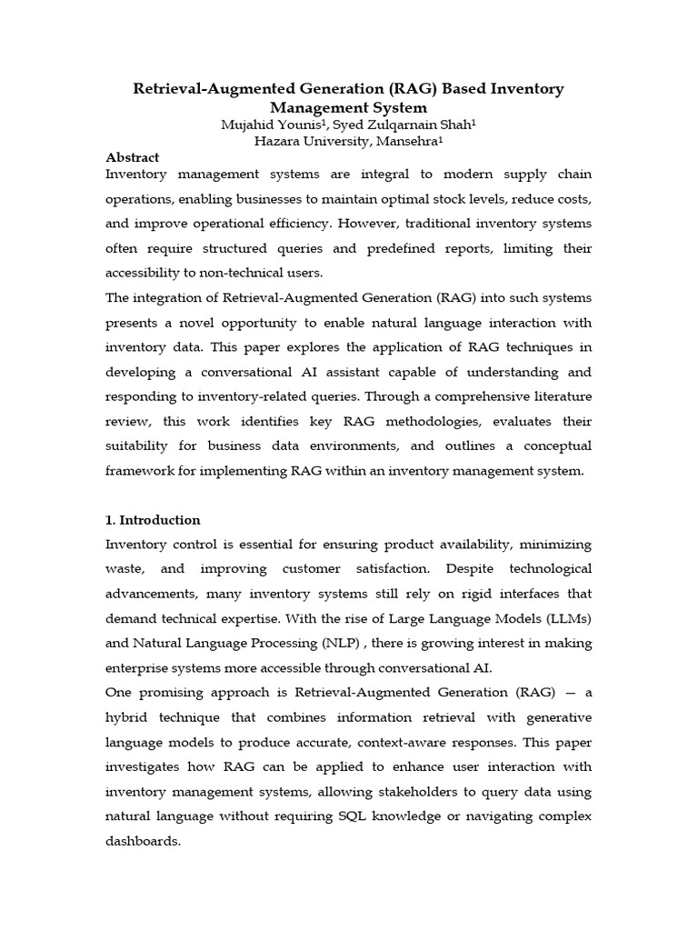 Retrieval-Augmented Generation Based Inventory Management System- Mujahid and Zulqarnain (1 ...