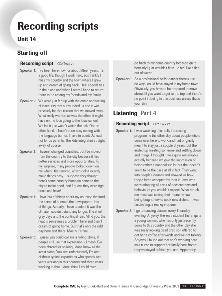 Complete Cae Advanced Unit14 Recording Script Student Version | PDF