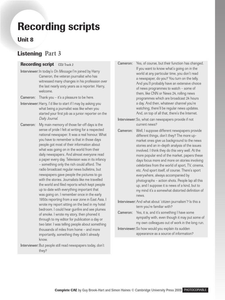 Complete Cae Advanced Unit8 Recording Script Student Version | PDF | News | Blog