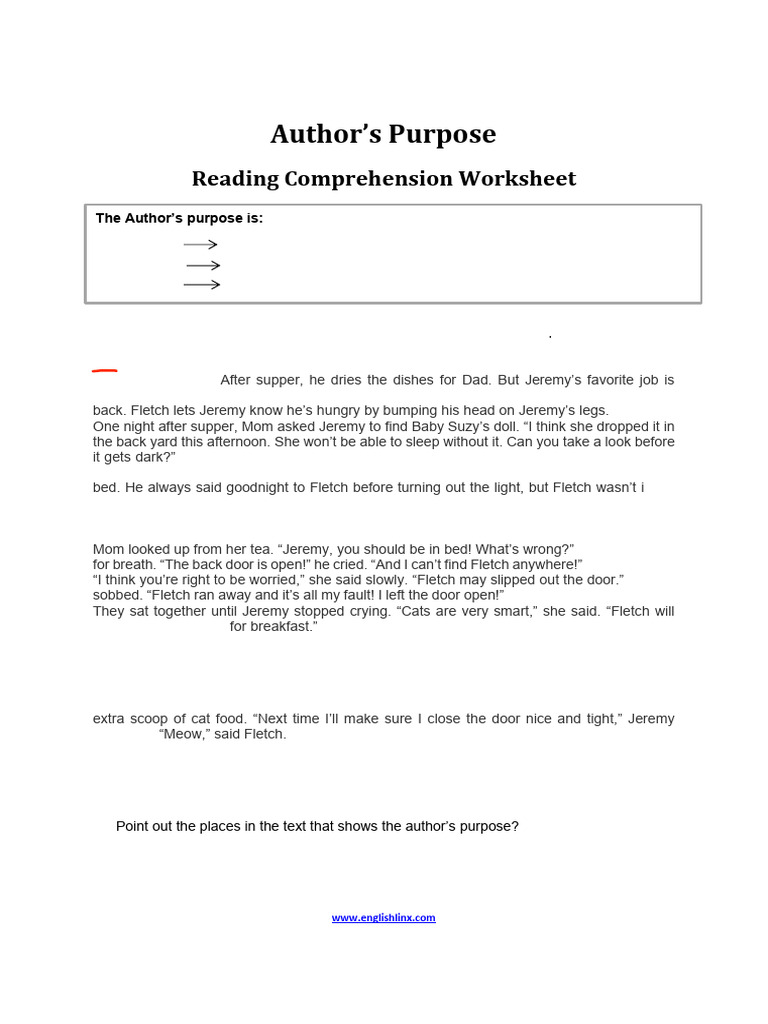 Author's Purpose Reading Worksheet | PDF