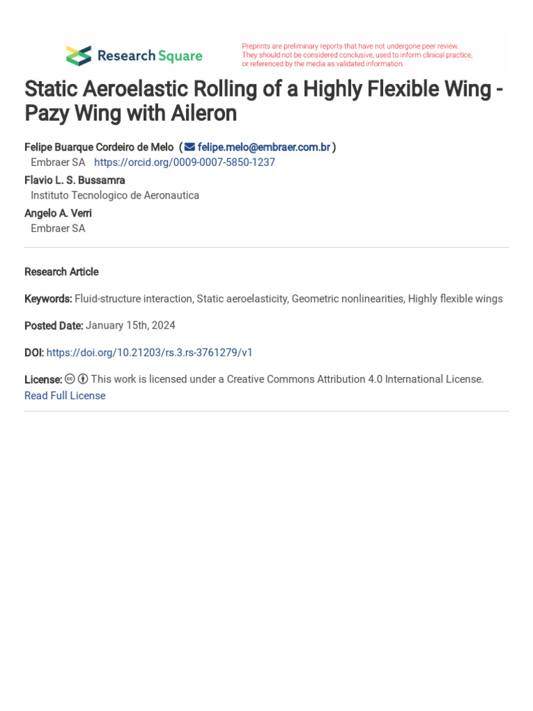 Aeroelastic Rolling of Flexible Wings | PDF | Aerospace | Vehicle Design