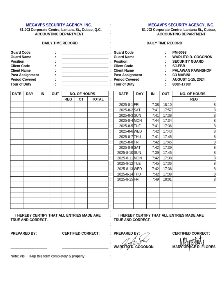 Mega DTR Form | PDF