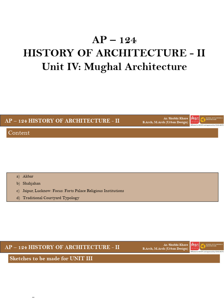 AP-124 History - Unit IV (Complete) Mughal Architecture | PDF | Mughal ...