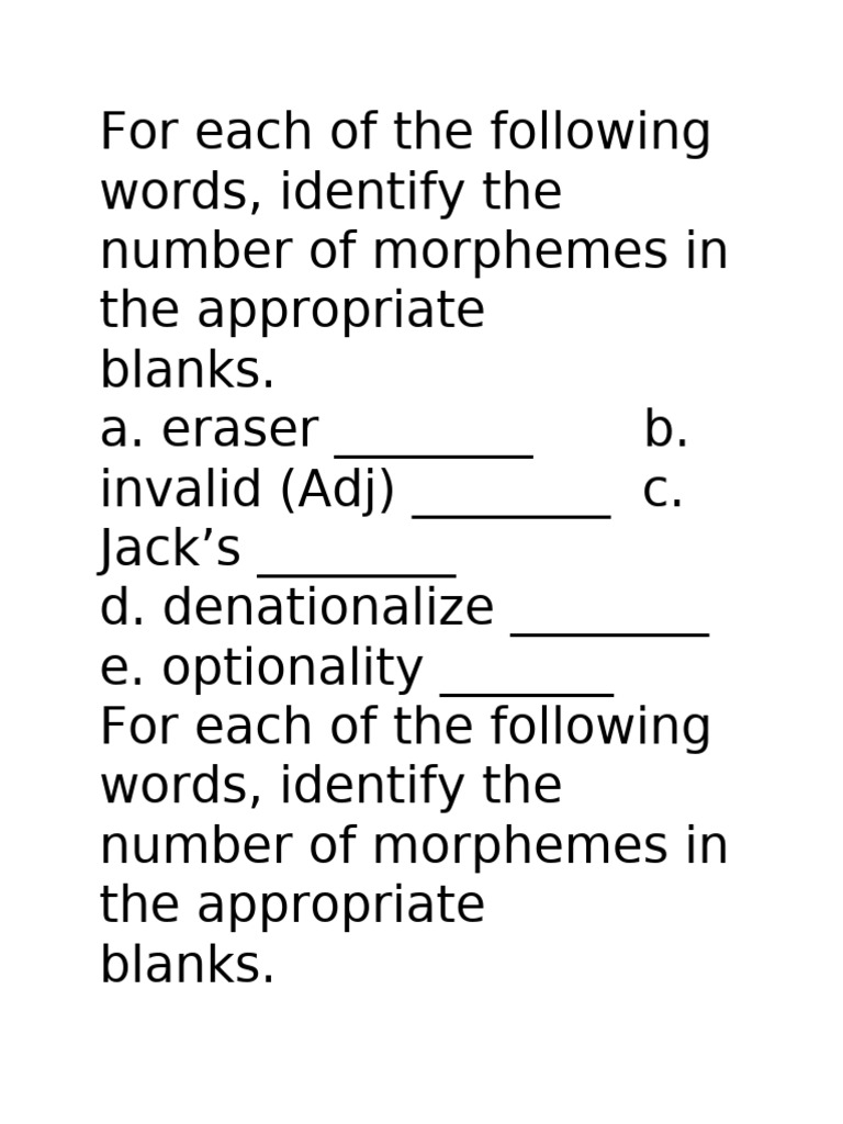 Morphology Exercises with Answers | PDF