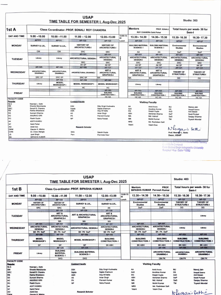 Final Time Table B.arch 2025 | PDF