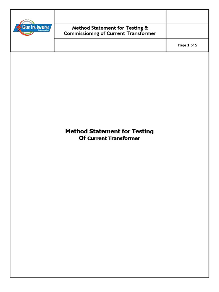 Current Transformer Testing Method Statement | PDF | Electrical ...