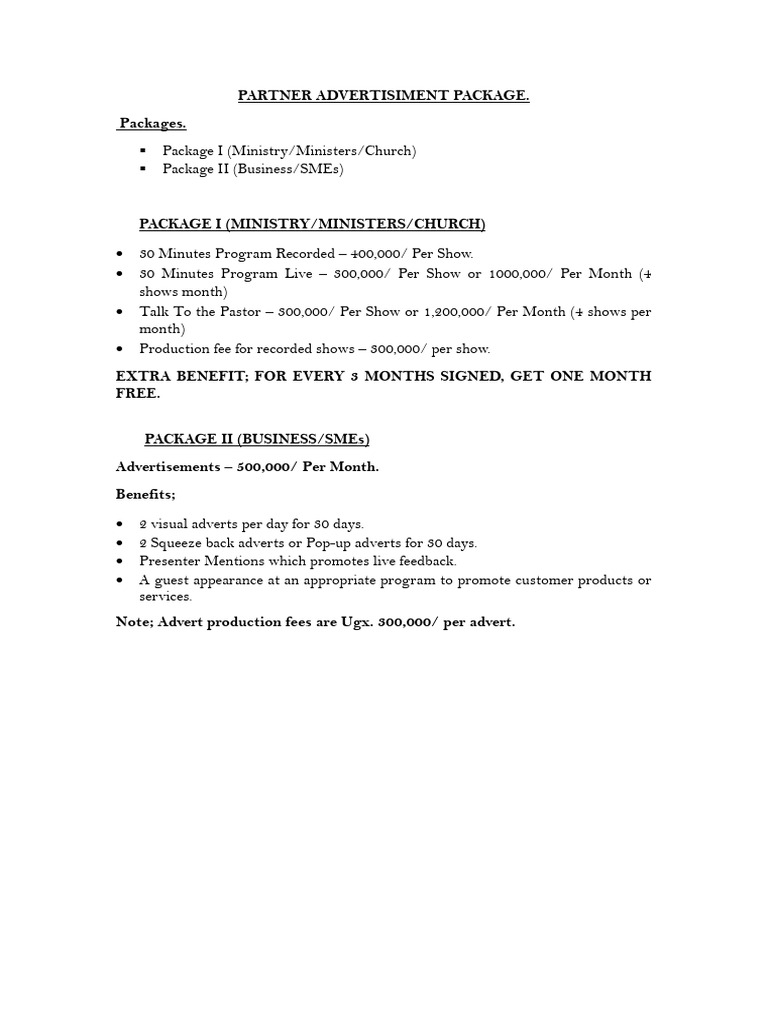Partner Advertisement Packages Overview | PDF