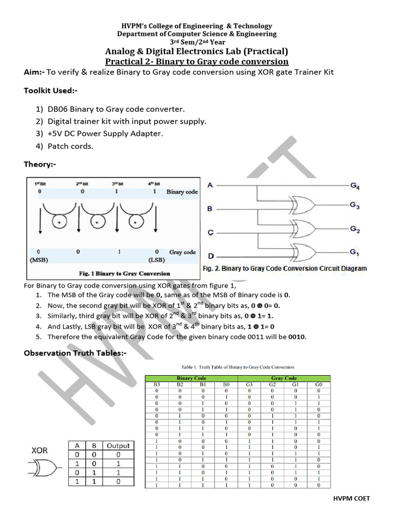 ADE Practical 2 - Binary To Gray Code Conversion | PDF