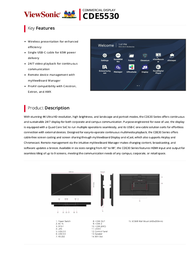 ViewSonic CDE5530 Display Overview | PDF | Hdmi | Display Technology