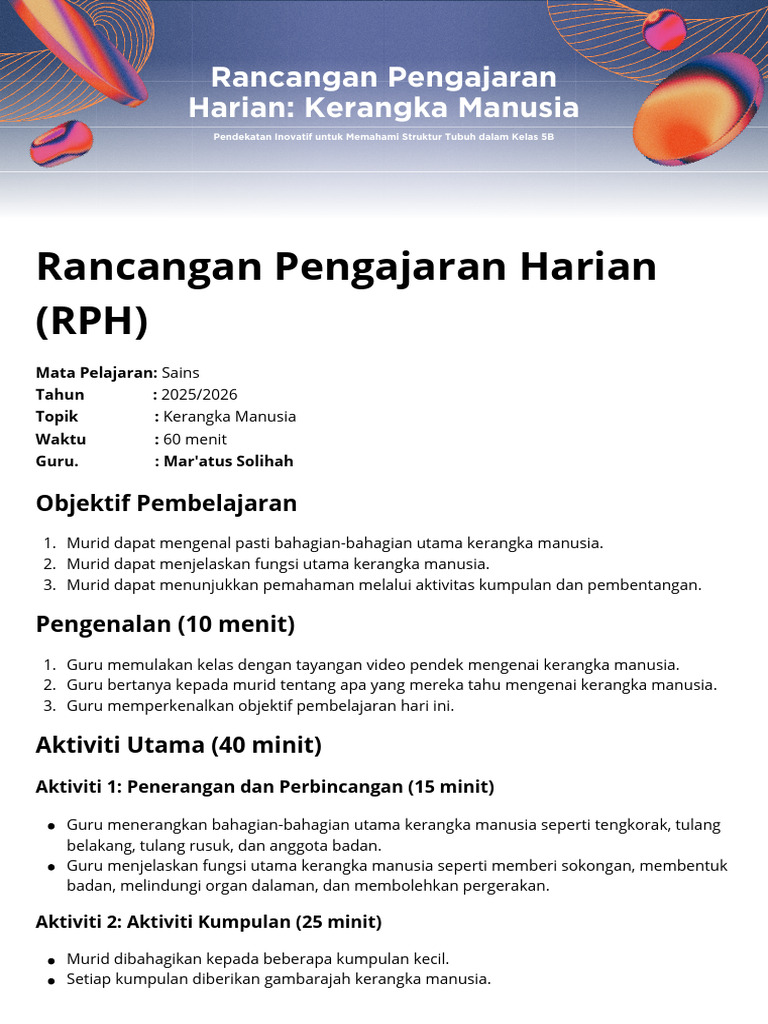 Rancangan Pengajaran Harian (RPH) 20250717 010135 0000 | PDF
