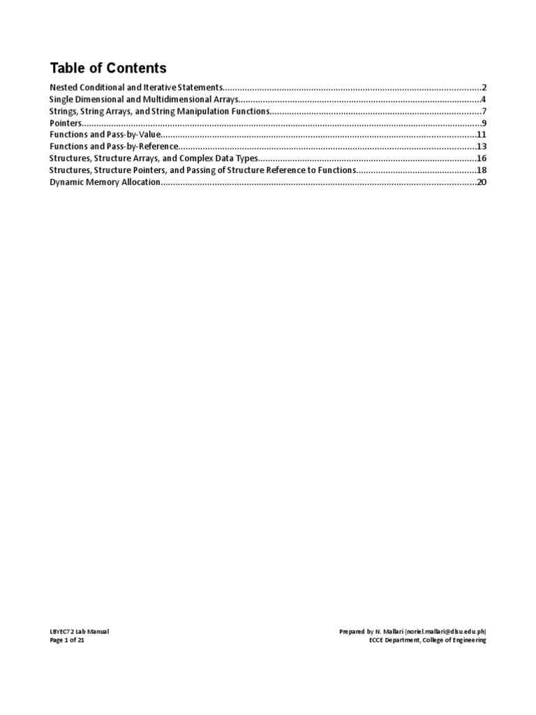 LBYEC72 Lab Manual | PDF | Pointer (Computer Programming) | Matrix (Mathematics)