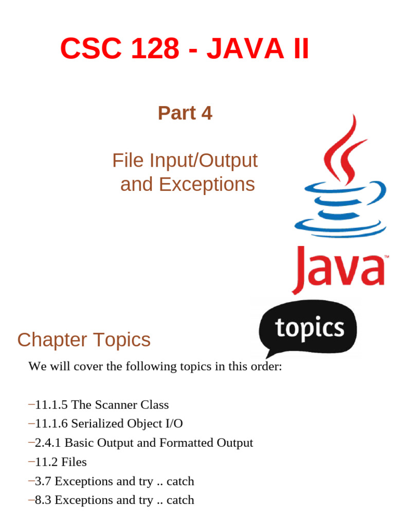 Csc128 Part 4 Inputoutput Exceptions Nvnlytr Pdf Filename String