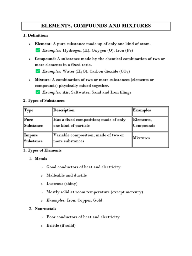 Elements, Compounds, and Mixtures Explained | PDF | Chemical Substances ...