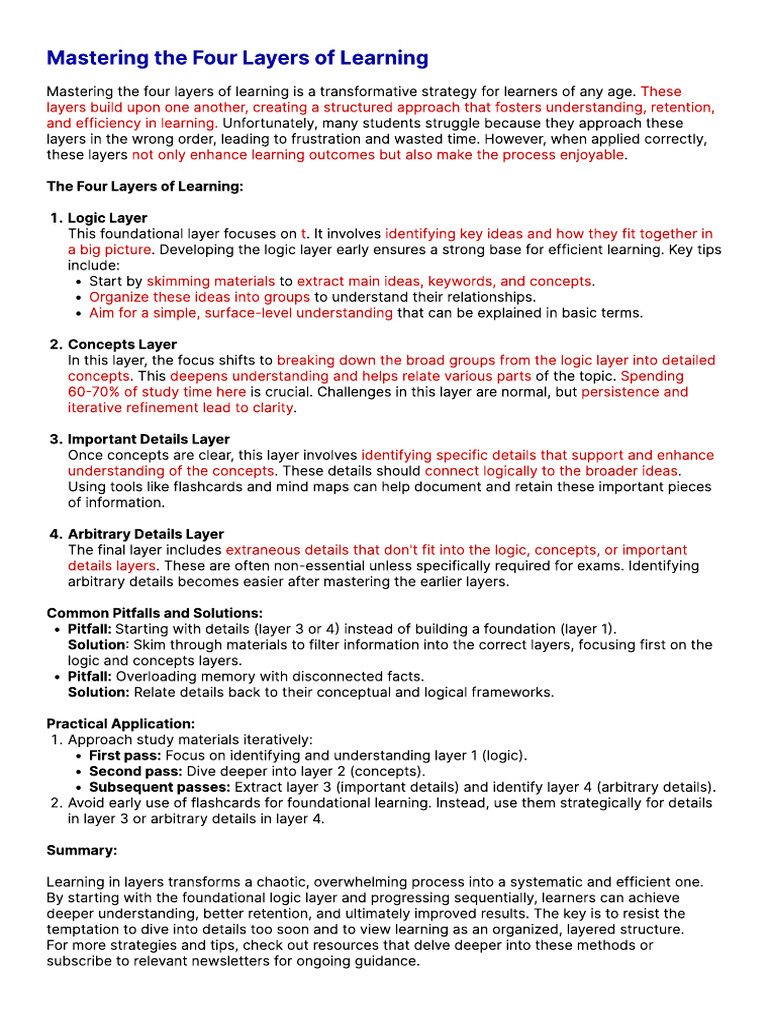 Mastering the Four Learning Layers | PDF | Learning | Concept