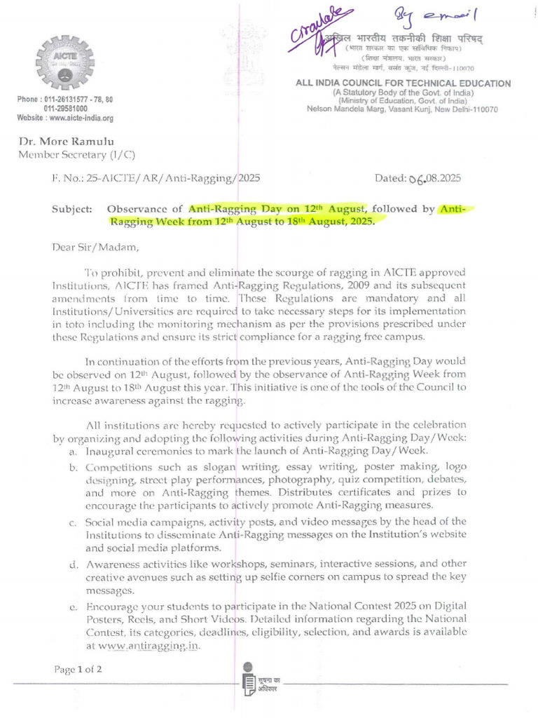 AICTE-Anti Ragging-Circular | PDF | Government