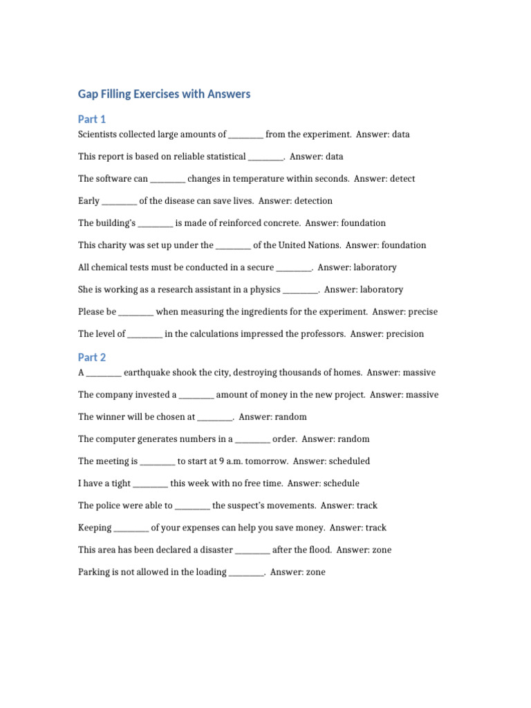 Gap Filling Exercises With Answers | PDF