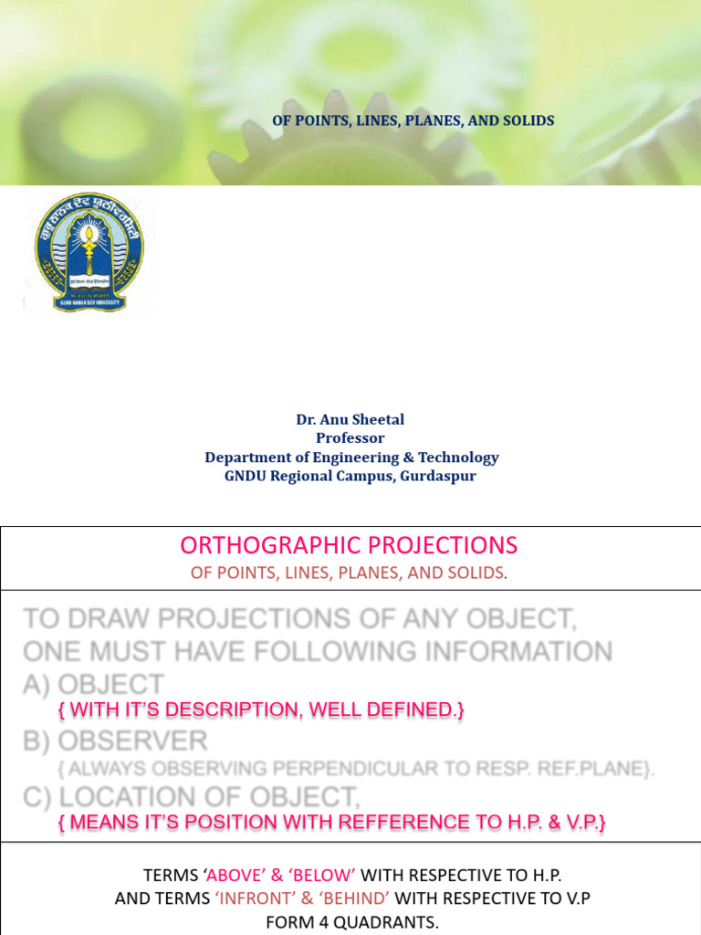 EGD 4th Lecture-II, Orthographic Projections of Points, Lines, Planes ...