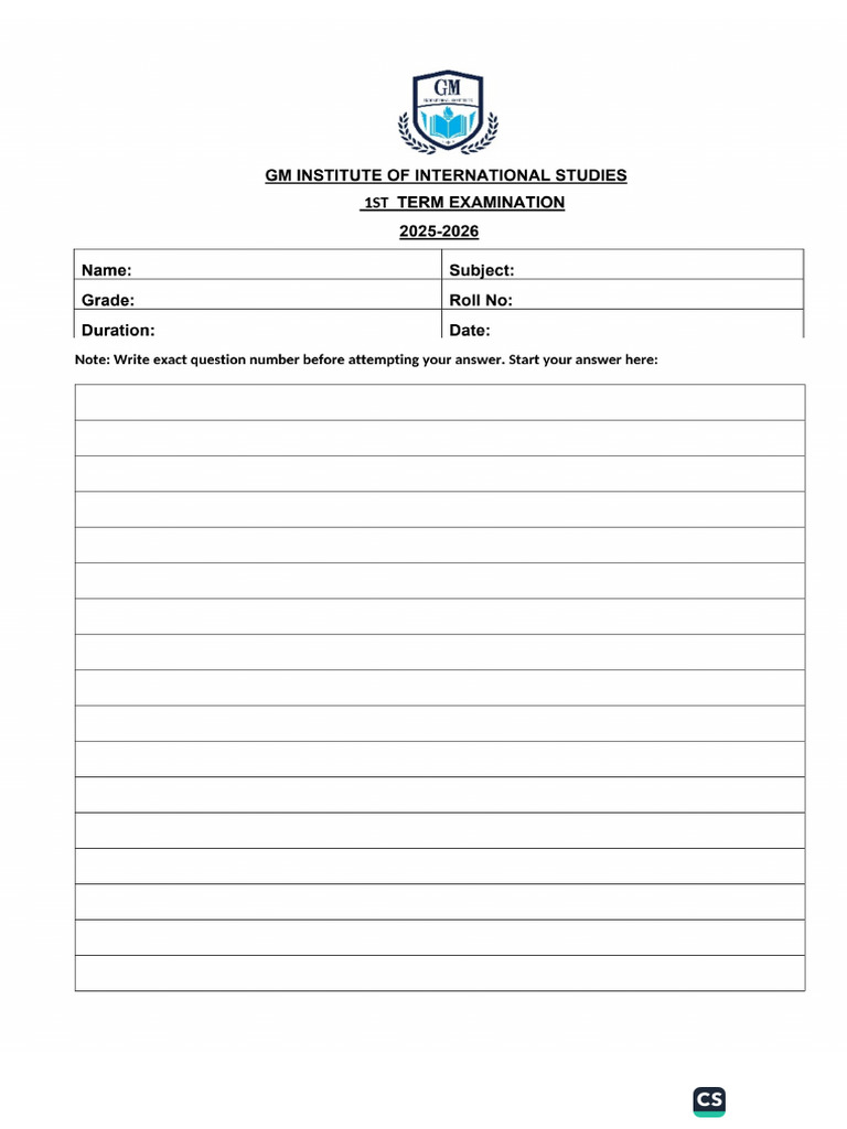 2025-26 1st Term Answersheet | PDF