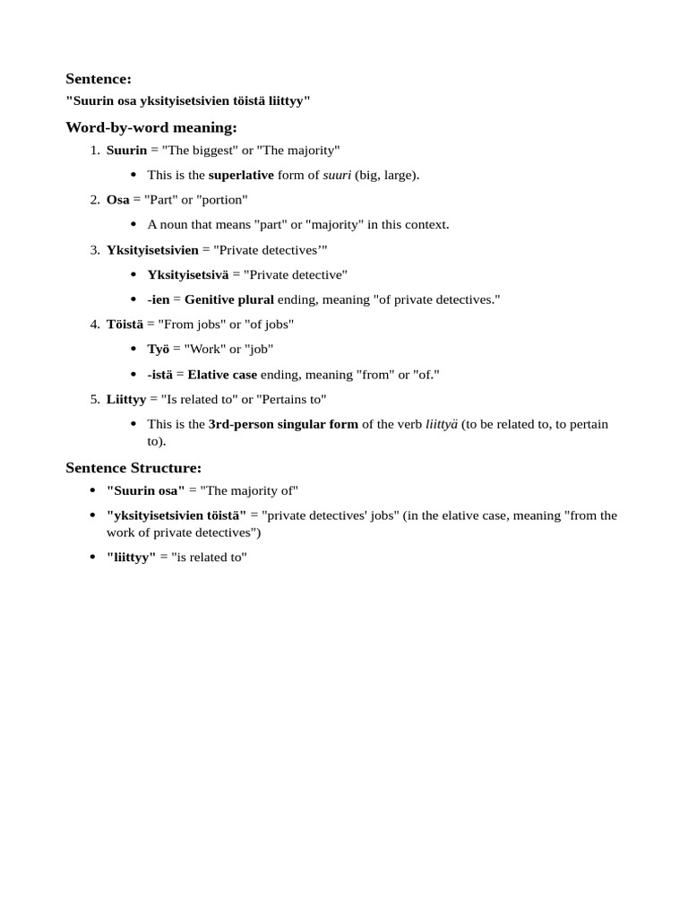 Finnish Sentence | PDF