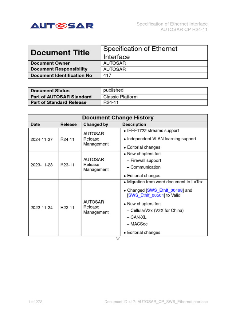 AUTOSAR_CP_SWS_EthernetInterface | PDF | Ethernet | Network Interface Controller