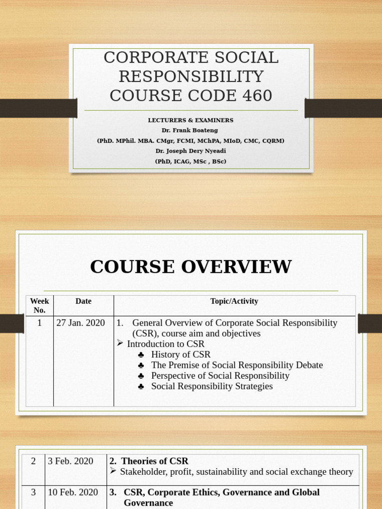 CSR 460 Course Overview and Objectives | PDF | Corporate Social ...