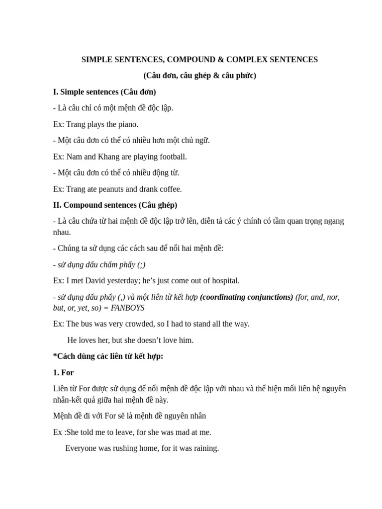Simple, Compound & Complex Sentences | PDF
