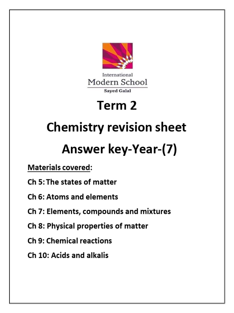 Term 2-Chemistry Revision Sheet - Answer Key-Y7 | PDF | Hydroxide ...