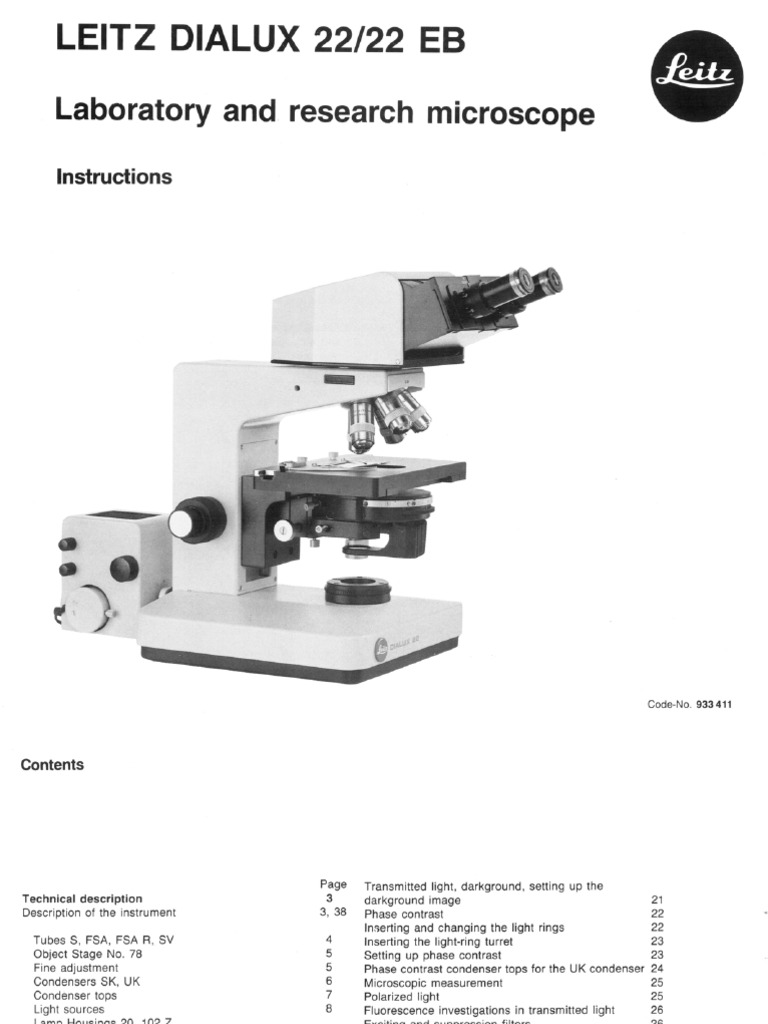 Leitz Dialux 22, 22EB Microscope - User Manual | PDF