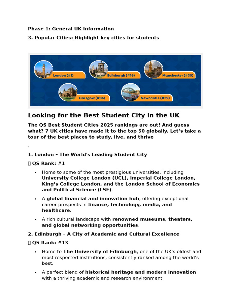 Phase 1.3 - Popular Cities - Highlight Key Cities For Students | PDF ...