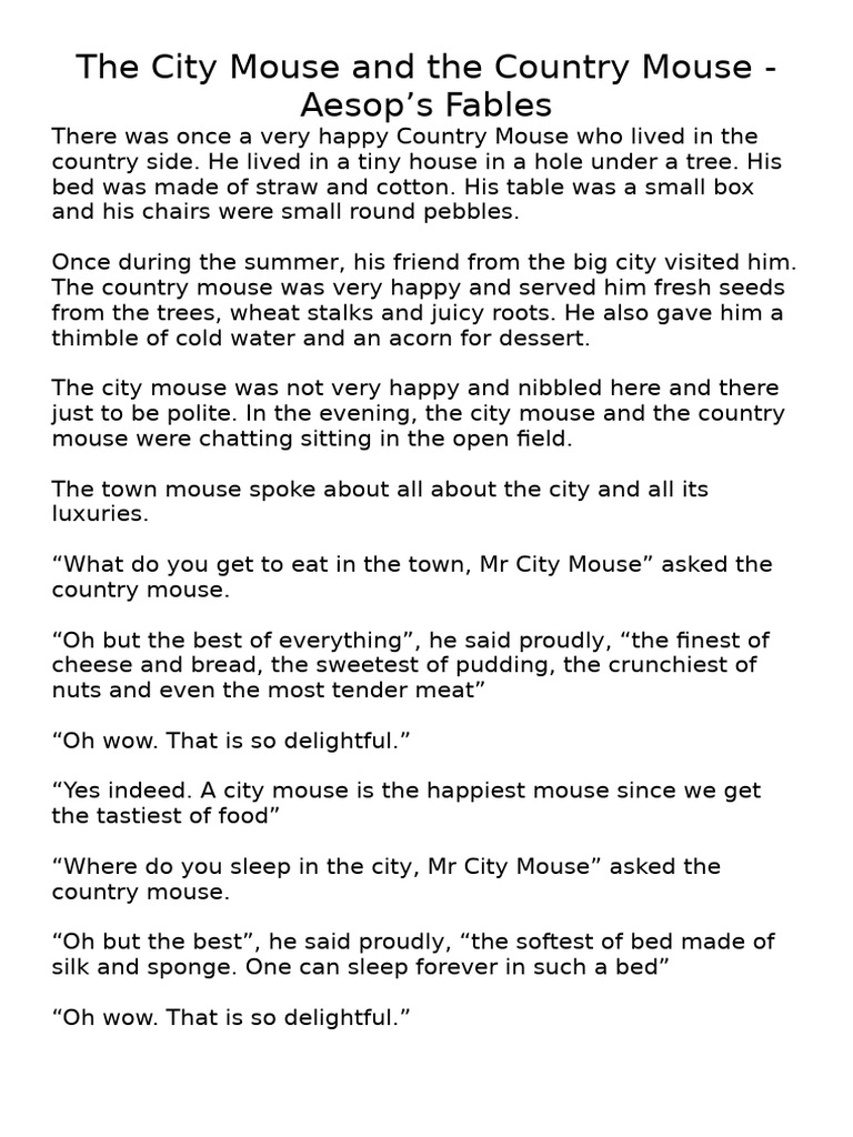 City vs. Country Mouse: A Moral Fable | PDF