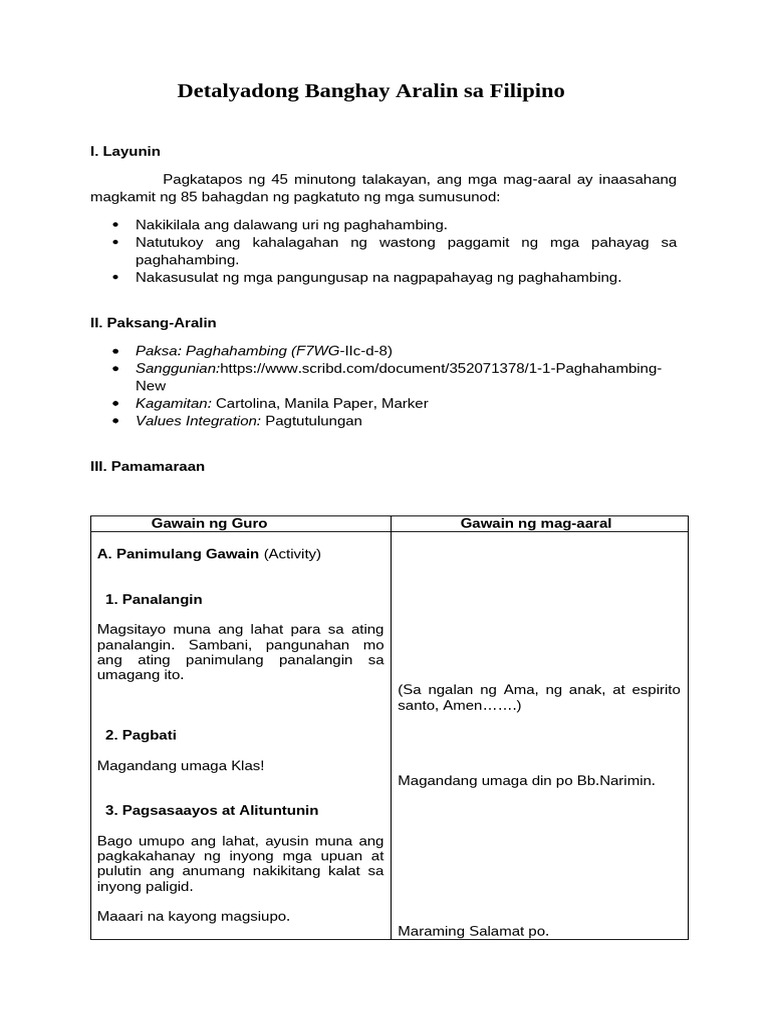 Lesson Plan Paghahambing | PDF