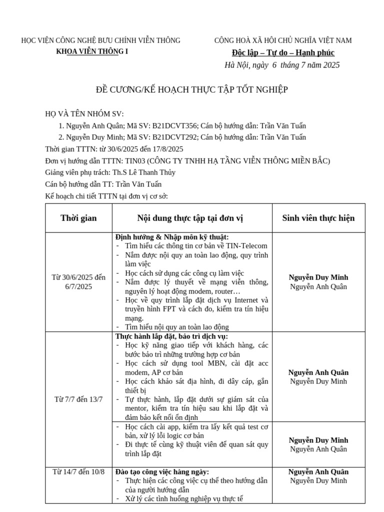 2025, Mau de Cuong Thuc Tap Tai Don VI | PDF