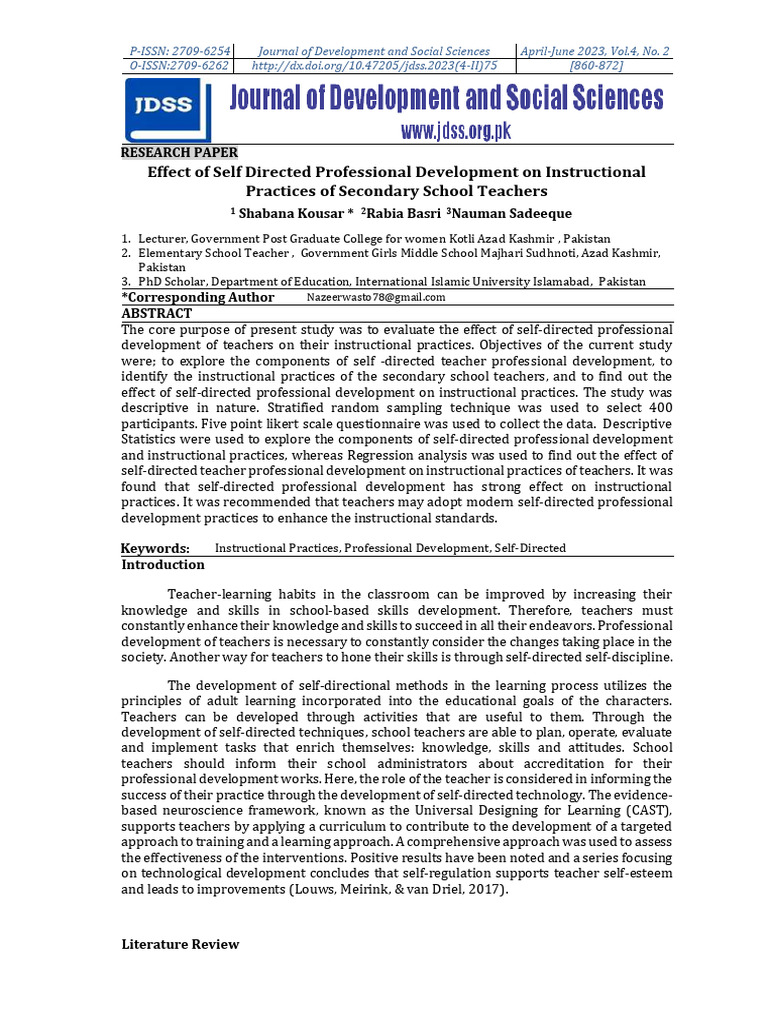 Effect of Self Directed Professional Development On Instructional ...