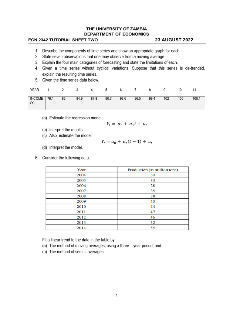 Ecn 2342 Tutorial Sheet Two 23.08.2022 | PDF | Forecasting | Mean Squared Error