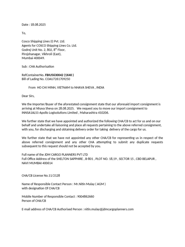 Cha Declaration Letter | PDF