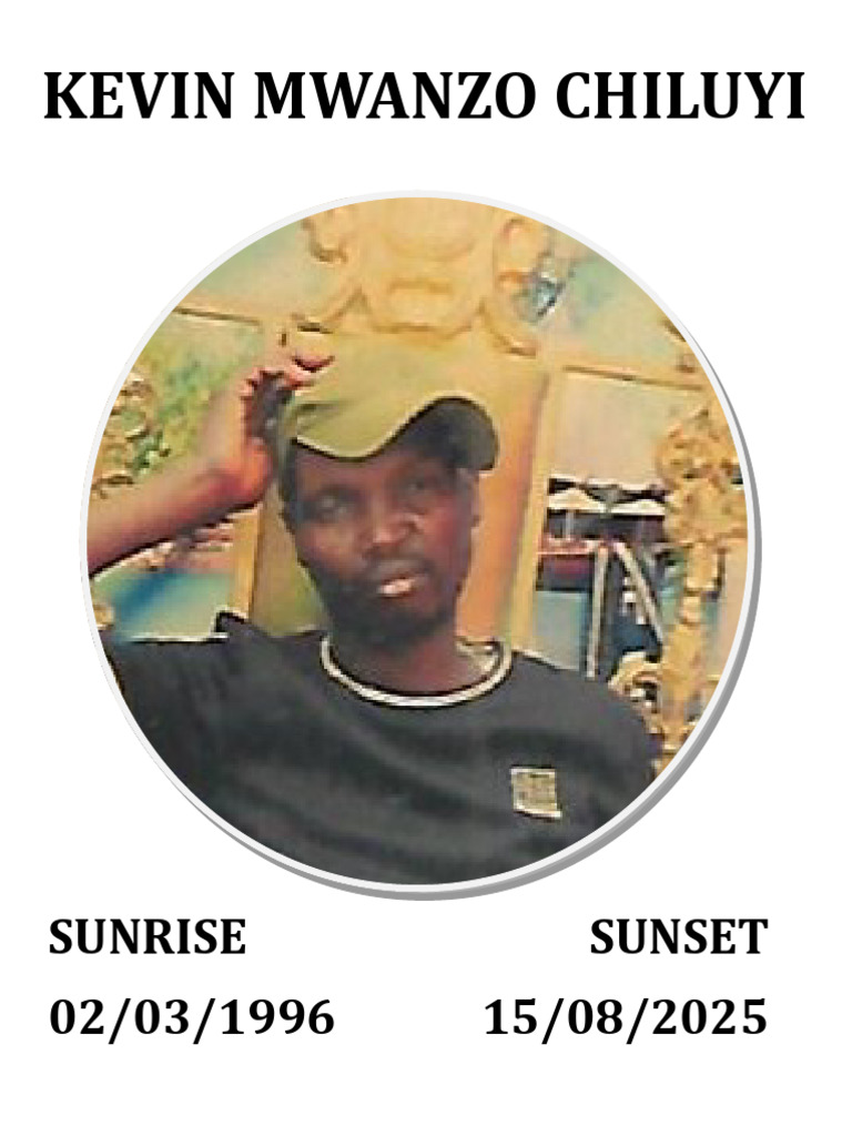 Kevin Mwanzo Chiluyi: Sunrise 02/03/1996 Sunset 15/08/2025 | PDF