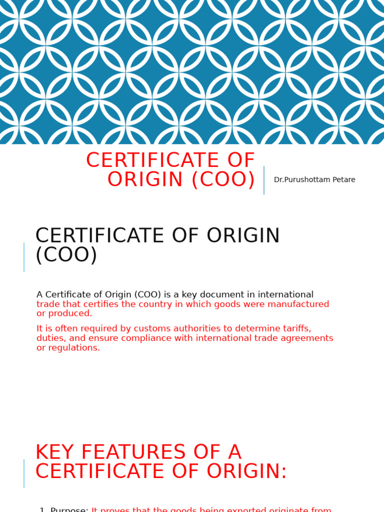 Certificate of Origin (COO) | PDF