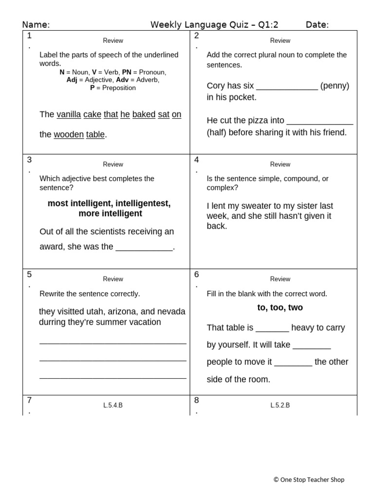 2 Weekly Quiz Q1 (Commas - Introductory Elements) | PDF | Part Of ...