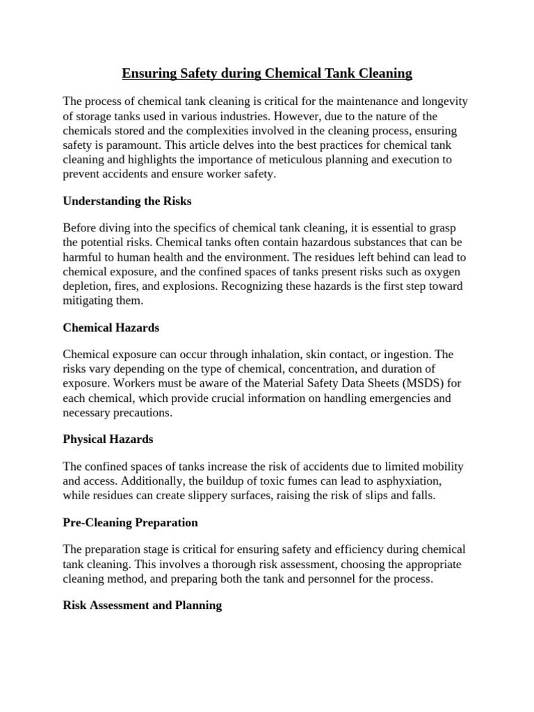 Chemical Tank Cleaning Safety Guide | PDF | Personal Protective ...