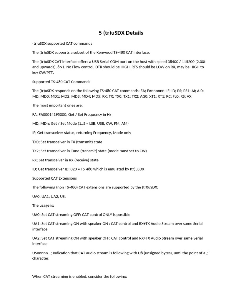 (tr)uSDX CAT Commands Overview | PDF