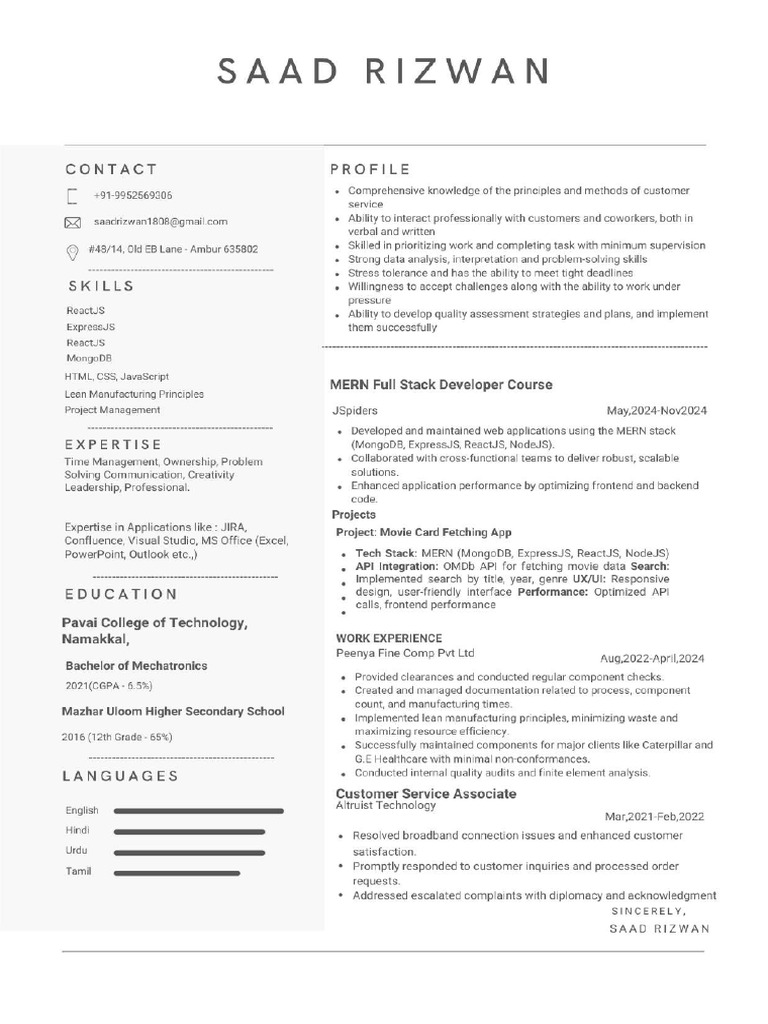 Rizwan Resume - MERN Full Stack | PDF