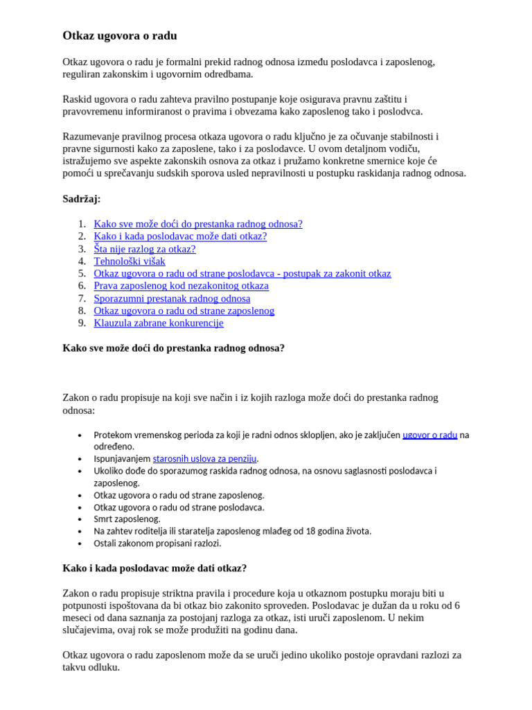 Otkaz Ugovora o Radu-1 | PDF