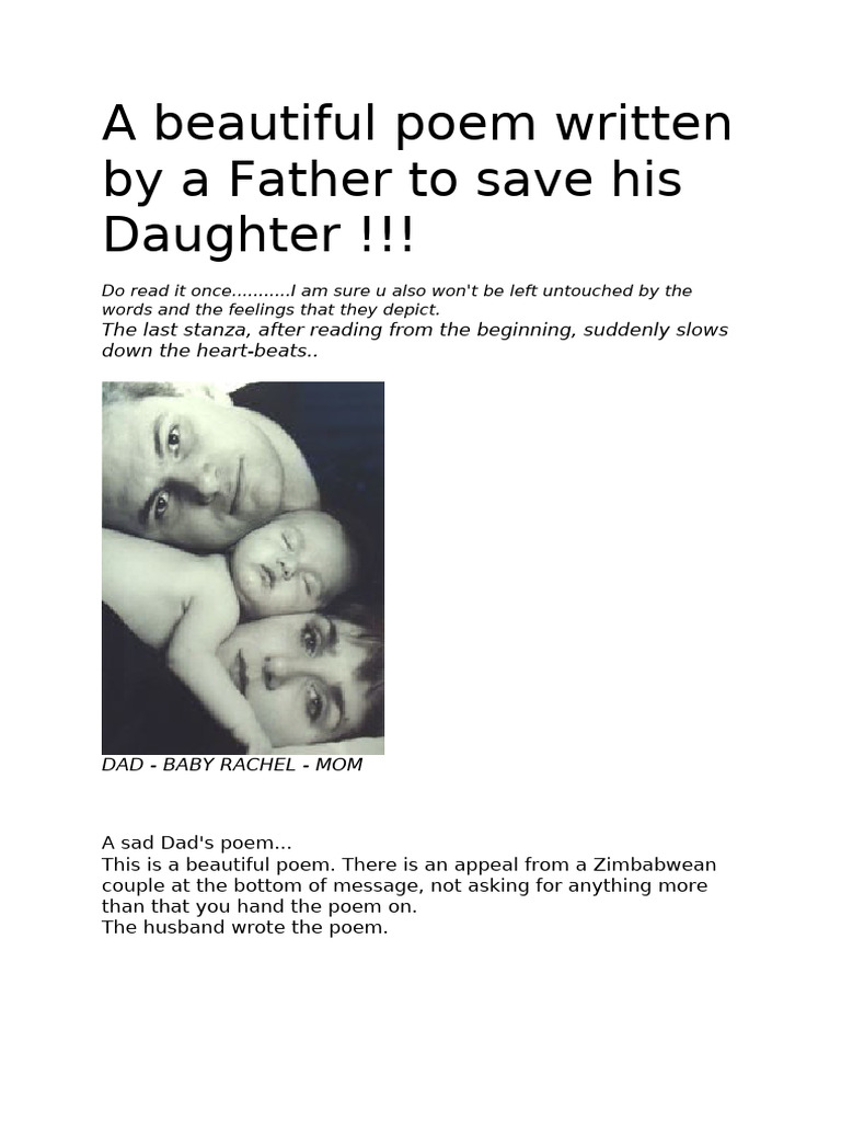 A Beautiful Poem Written by A Father To Save His Daughter | PDF