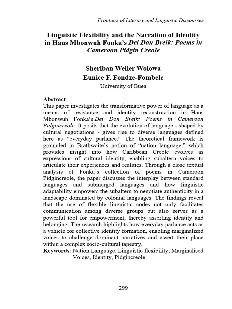 Linguistic Flexibility and The Narration of Identity in Dei Don Break ...