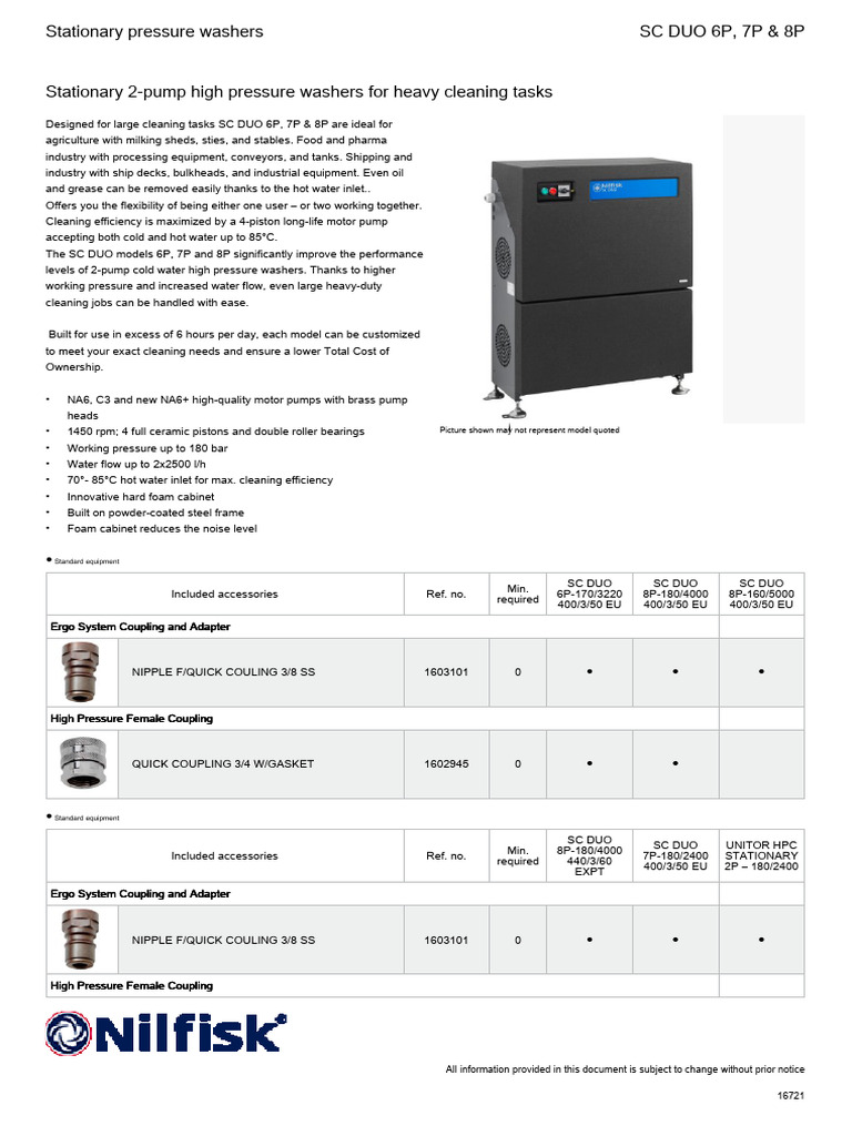High Pressure Washers SC DUO 6P, 7P, 8P | PDF | Water Heating | Pump