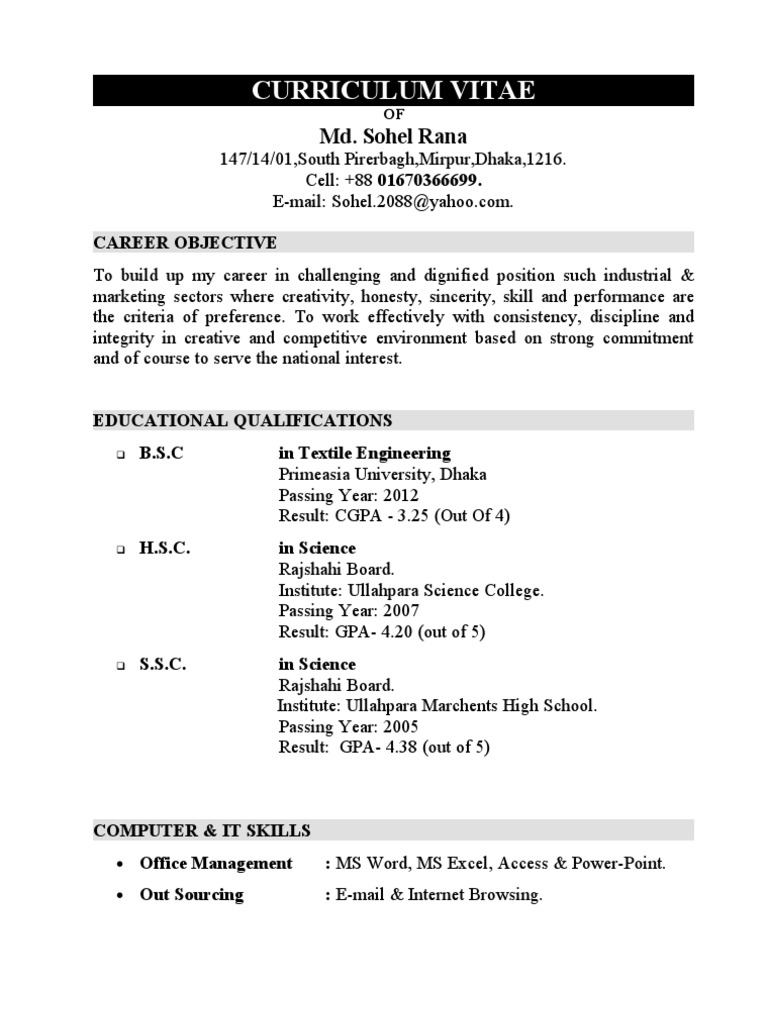 Curriculum Vitae: Md. Sohel Rana | PDF