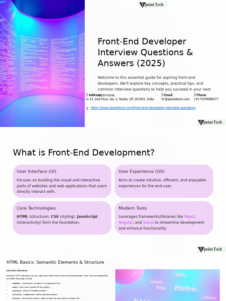 Front End Developer Interview Questions and Answers 2025 | PDF | Java Script | Software Development