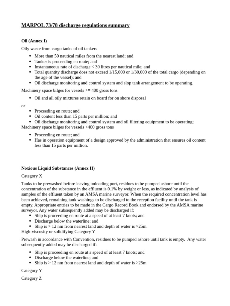 MARPOL 73/78 Discharge Regulations Summary | PDF | Incineration ...